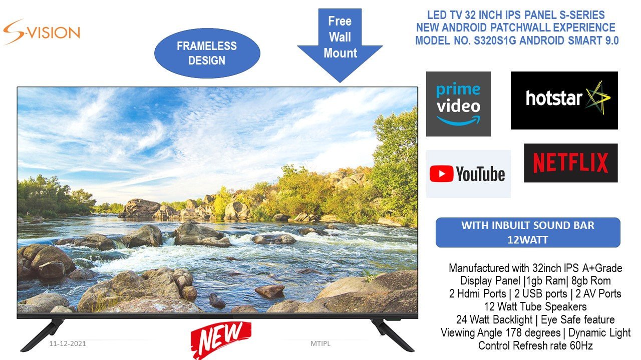 S-VISION LED TV 32 INCH ANDROID SMART 9.0